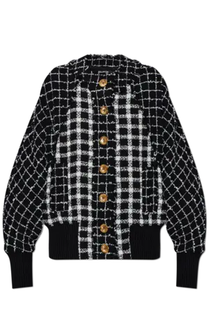 Balmain Check Pattern Bomber Jacket - Black