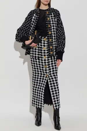 Balmain Check Pattern Bomber Jacket - Black