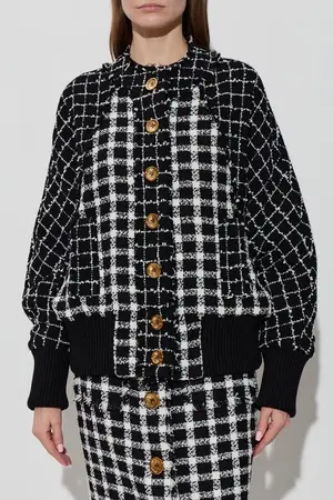 Balmain Check Pattern Bomber Jacket - Black
