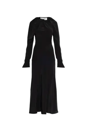 Victoria Beckham Silk Dress With Decorative Neckline - Black