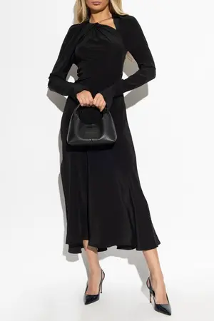 Victoria Beckham Silk Dress With Decorative Neckline - Black