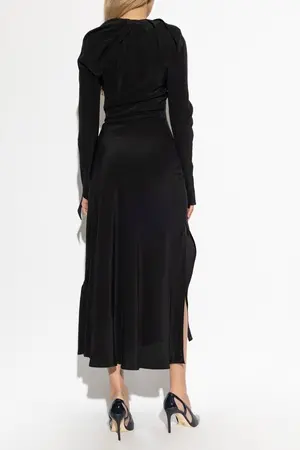 Victoria Beckham Silk Dress With Decorative Neckline - Black