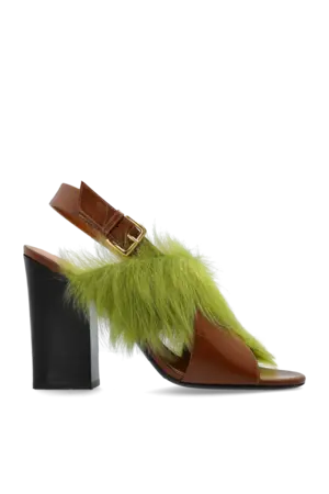 Marni Heeled Sandals With Fur Appliqu - Brown