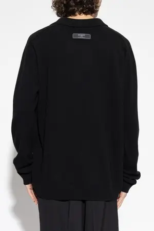 Balmain V-neck Ribbed Knit Sweater - Black