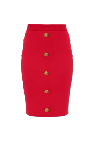 Balmain Pencil Skirt With Decorative Buttons - Red