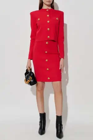 Balmain Pencil Skirt With Decorative Buttons - Red