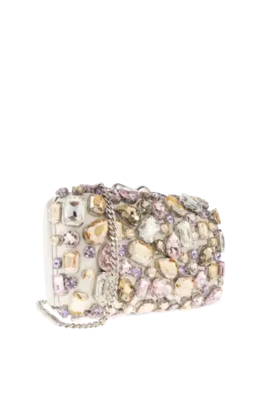 SELF-PORTRAIT Clutch With Shimmering Crystals - Cream