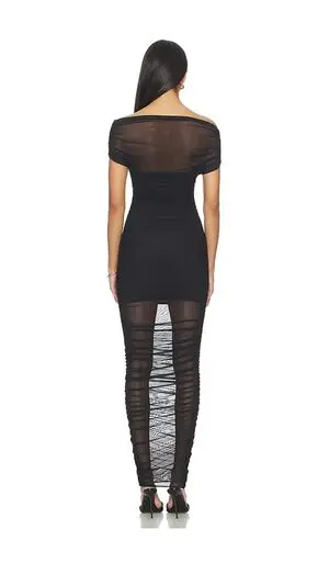 SEROYA Noel Mesh Midi Dress - Black