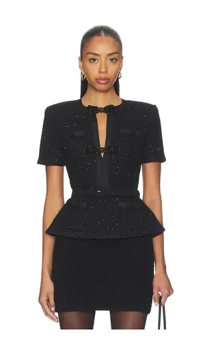 SELF-PORTRAIT Sequin Knit Peplum Top