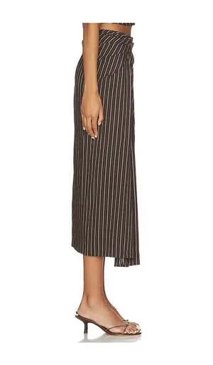 A.L.C. Striped Crepe Midi Skirt - Brown