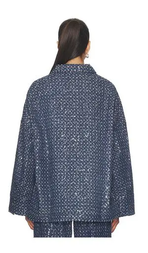 BY.DYLN Sequined Denim Jacket With Button Closure