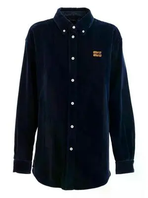 Miu Miu Corduroy Buttoned Shirt Jacket With Logo Lettering
