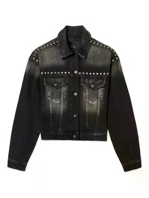 TWINSET Studded Washed Stretch Cotton Denim Jacket