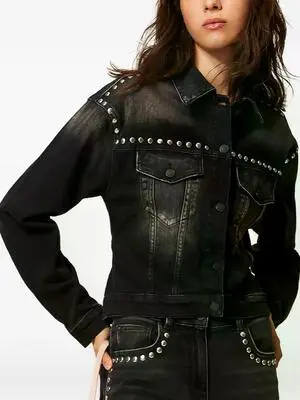 TWINSET Studded Washed Stretch Cotton Denim Jacket