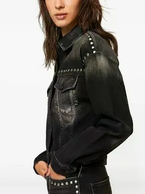 TWINSET Studded Washed Stretch Cotton Denim Jacket