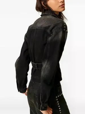 TWINSET Studded Washed Stretch Cotton Denim Jacket