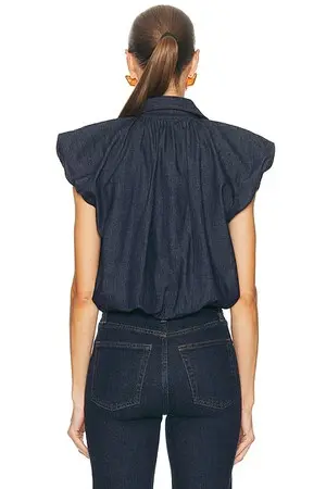 FRAME Sleeveless Denim Shirt With Bubble Hem And Sleeves - Puzzle