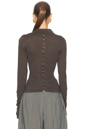 Jacquemus Le Polo Merino Knit Top - Dark Brown