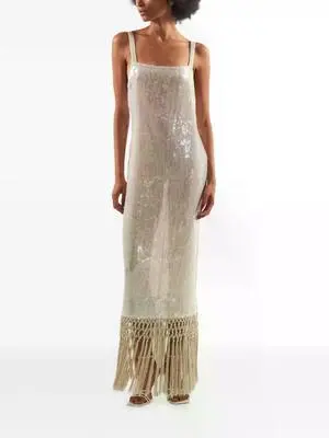 TALLER MARMO Agrigento Disco Sequin Fringed Midi Dress