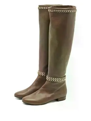 LE SILLA Leather Knee-high Boots With Chain Embellishment