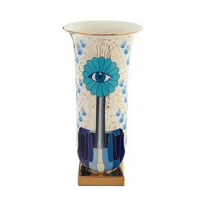 Jonathan Adler Druggist Flared Vase - Blue/white/gold