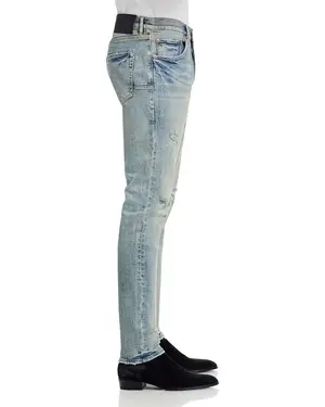 PURPLE BRAND Worn Slashed Paint Jeans - Light Indigo