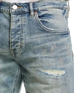 PURPLE BRAND Worn Slashed Paint Jeans - Light Indigo