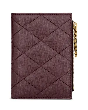 Saint Laurent Cassandre Bijou Bi-fold Wallet In Grain De Poudre Leather - Rouge Cabernet