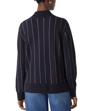 Whistles Stripe Wool Funnel Neck Knit Sweater