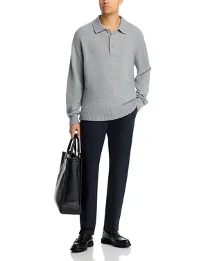 BOSS Relaxed Fit Wool Polo Sweater - Silver