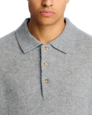BOSS Relaxed Fit Wool Polo Sweater - Silver
