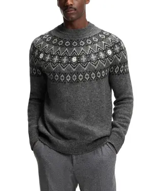 BOSS Hisle Relaxed Fit Fair Isle Sweater