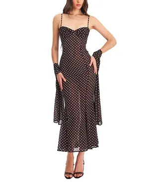 MISS CIRCLE NEW YORK Yadira Polka Dot Chiffon Maxi Dress - Brown