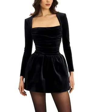 MISS CIRCLE NEW YORK Velvet Mini Dress With Bow-tie - Black