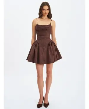 MISS CIRCLE Raisa Suede Ruched Mini Dress