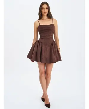 MISS CIRCLE Raisa Suede Ruched Mini Dress