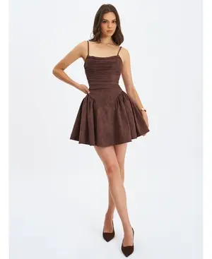 MISS CIRCLE Raisa Suede Ruched Mini Dress