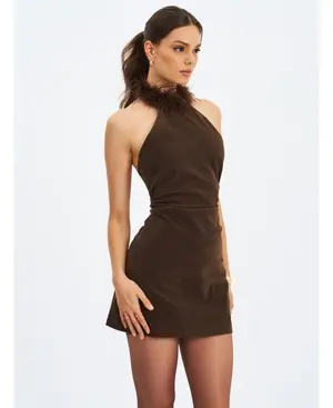 MISS CIRCLE NEW YORK Halter Faux Suede Mini Dress