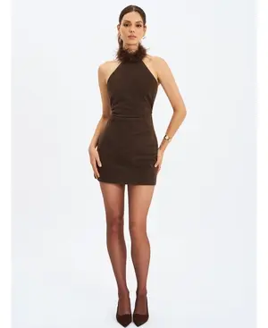 MISS CIRCLE NEW YORK Halter Faux Suede Mini Dress