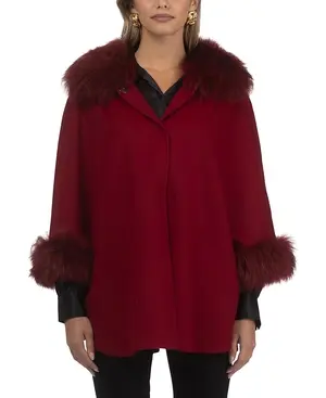 Gorski Wool Cape With Lamb Trim - Wine