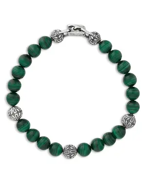 John Varvatos Sterling Gothic Malachite Bead Bracelet - Silver