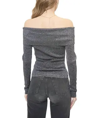 Central Park West Colette Ribbed Lurex Off-the-shoulder Sweater