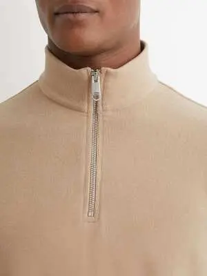 REISS Cotton-blend Ribbed Half-zip Jumper - Camel Brown