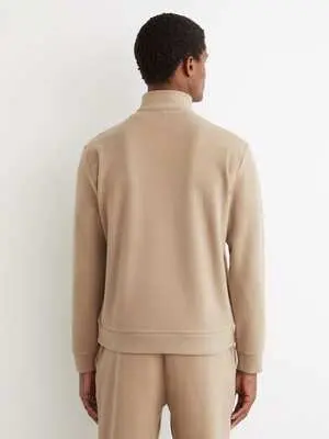 REISS Cotton-blend Ribbed Half-zip Jumper - Camel Brown