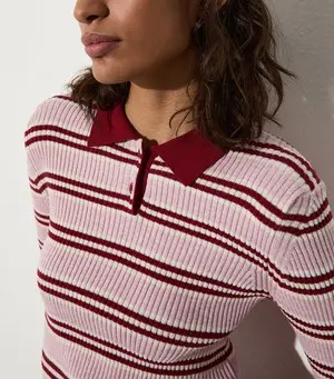 Max & Co. Rib-knit Stripe Polo Sweater - Red