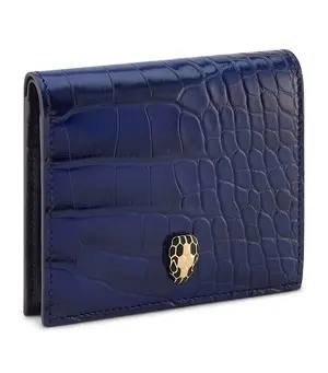 BVLGARI Alligator Leather Serpenti Forever Compact Wallet - Blue