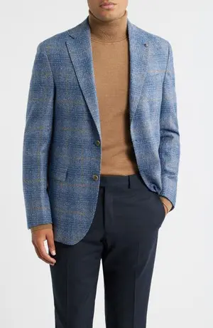 JACK VICTOR Mcallen Windowpane Check Alpaca & Wool Blend Sport Coat - Blue