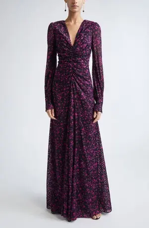 St. John Long Sleeve Leopard Jacquard Gown