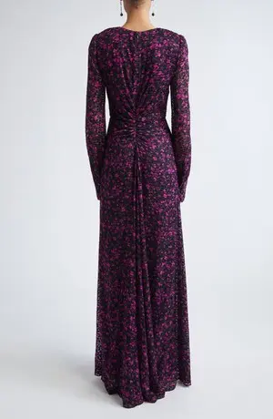 St. John Long Sleeve Leopard Jacquard Gown