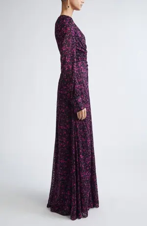St. John Long Sleeve Leopard Jacquard Gown